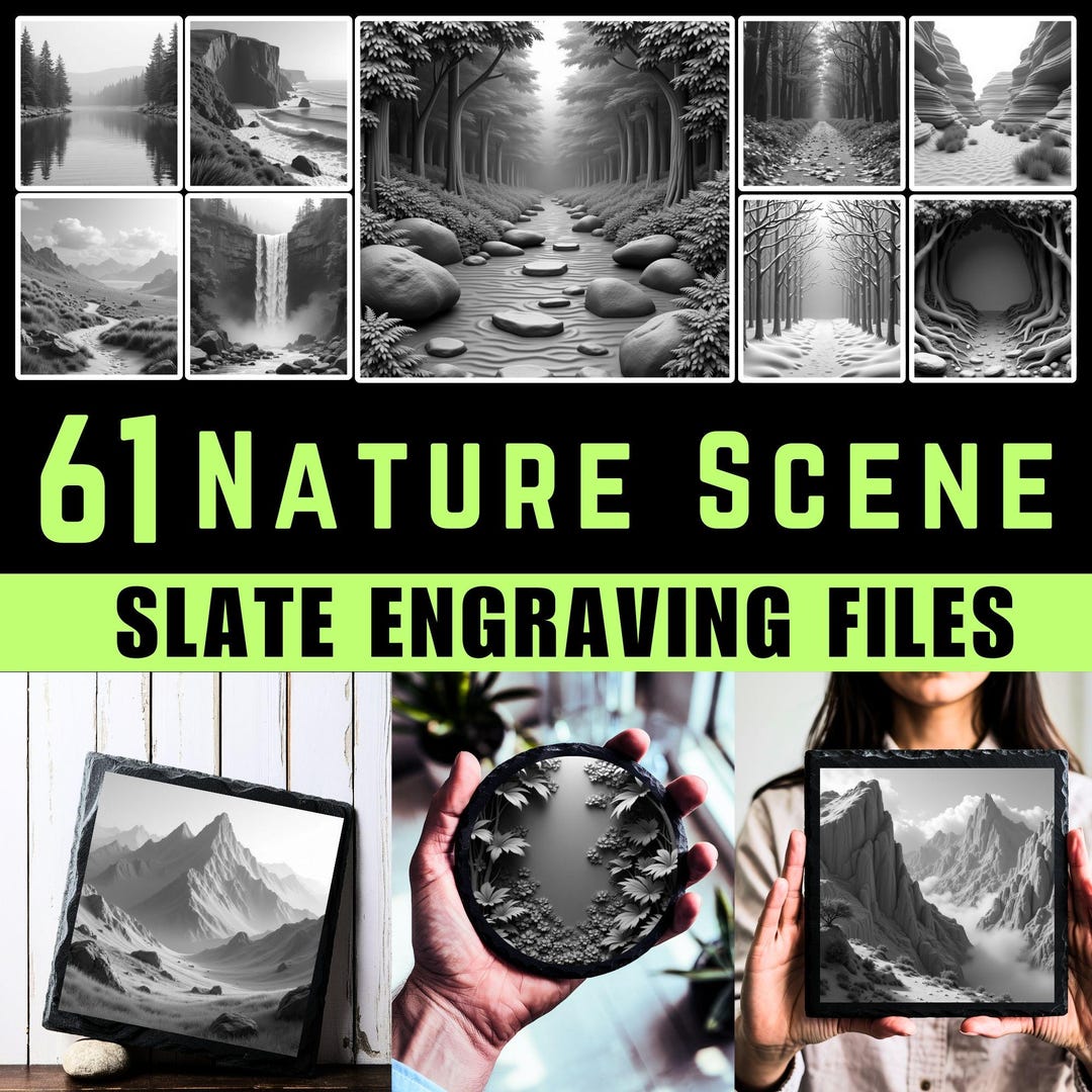 Slate Engrave Files Nature Scene Png & Jpeg Rustic Landscape Engraving ...