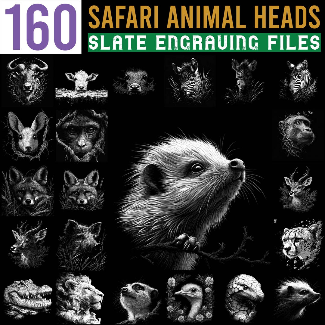 Slate Engraving Files Safari Animal Heads Emerging From Environmental ...