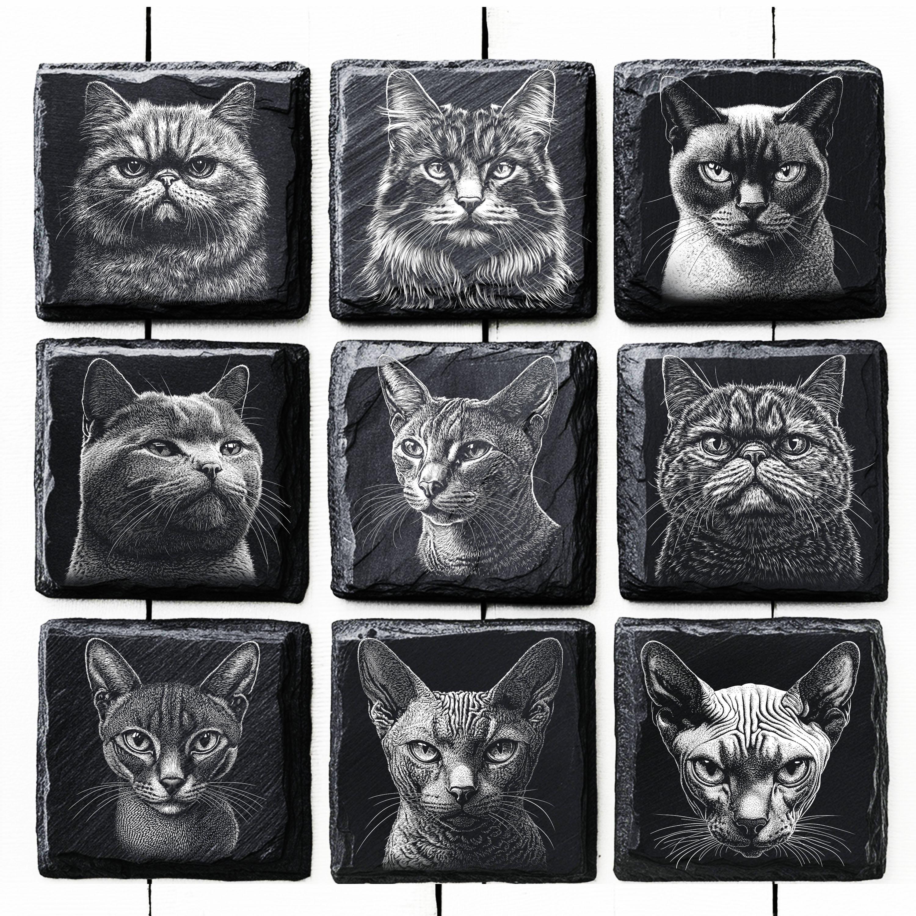Slate Engrave Files Cats Head Front View All Breeds , Laser Ready PNG ...