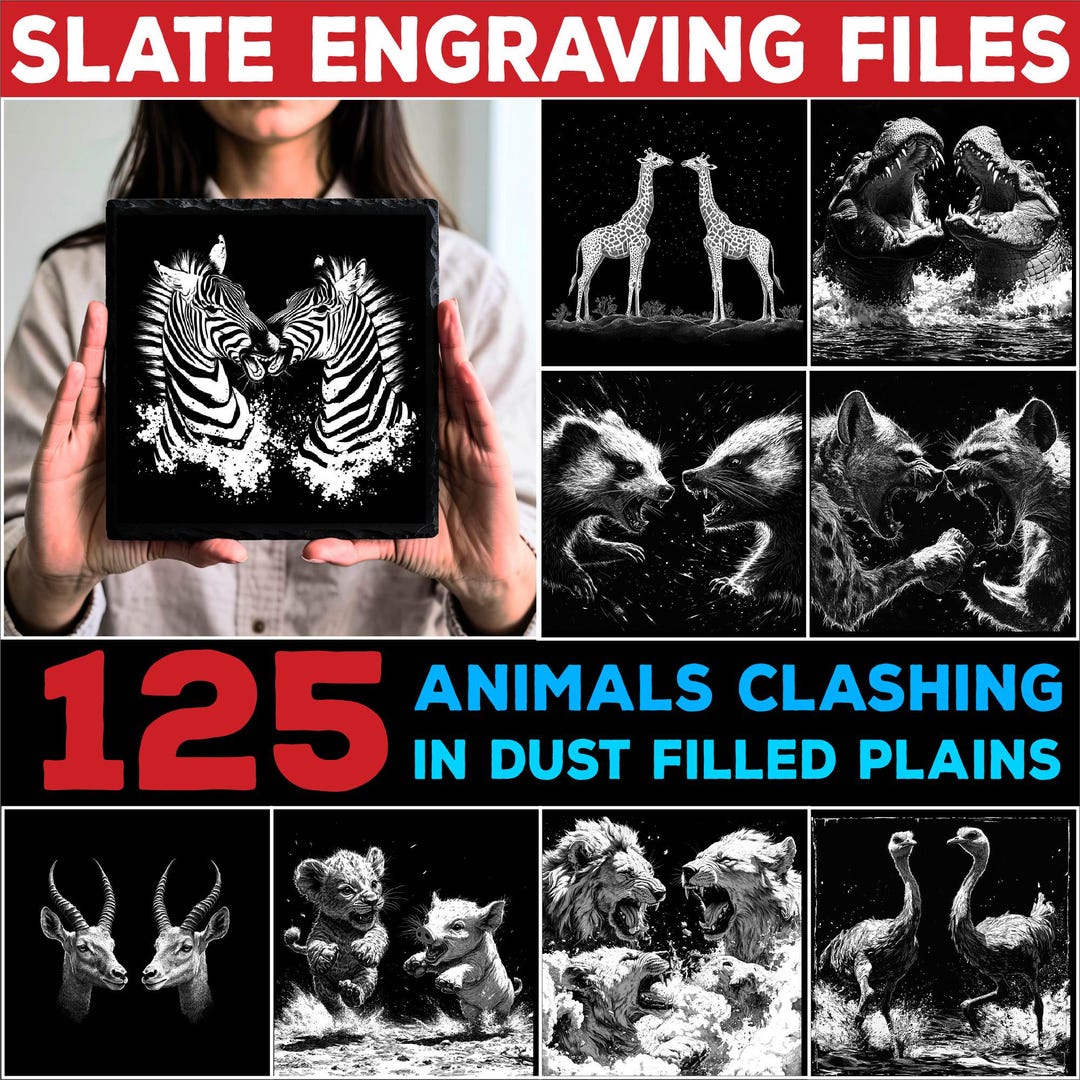 Slate Engraving Files Animals Clashing in Dust-filled Plains Bundle ...