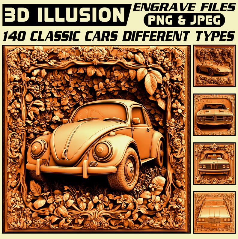 3D Relief Engraving Files Classic Cars Front View Collection for Cnc ...