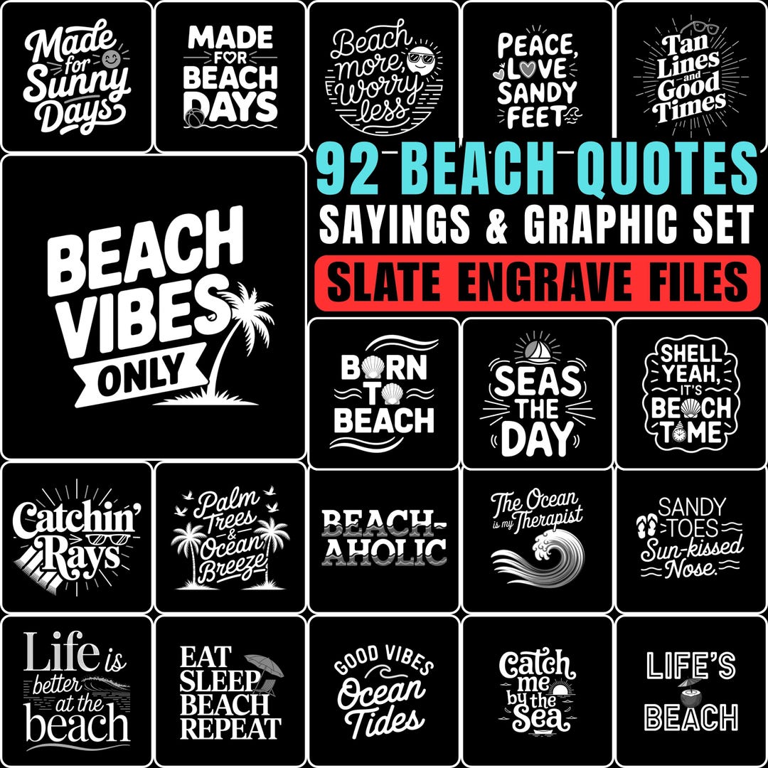 Slate Engraving Files Beach Quote Sayings & Graphic Set Bundle Coaster ...