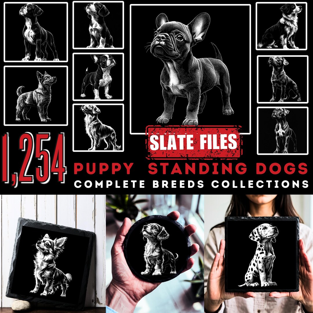 Slate Engraving Files Puppy and Standing Dogs Breed Bundle | Complete ...