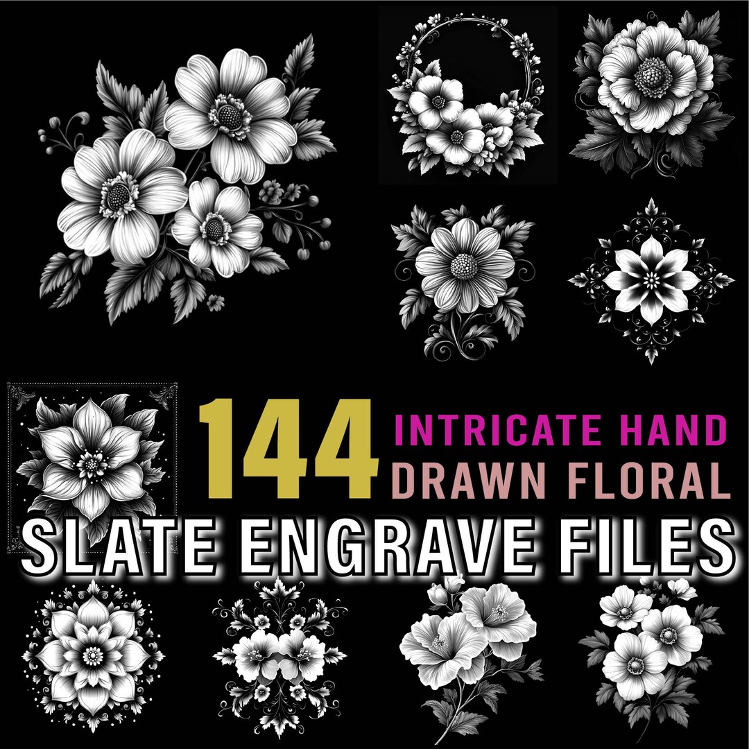 Slate Engraving Files Intricate Hand-drawn Floral Slate Art Set Bundle ...