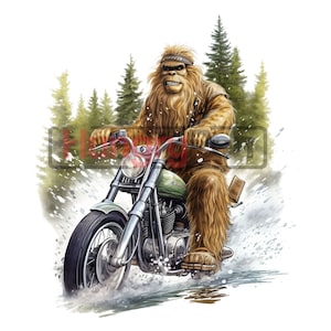 Bigfoot or Sasquatch PNG Sublimation Design - Riding Classic Motorcycle ...