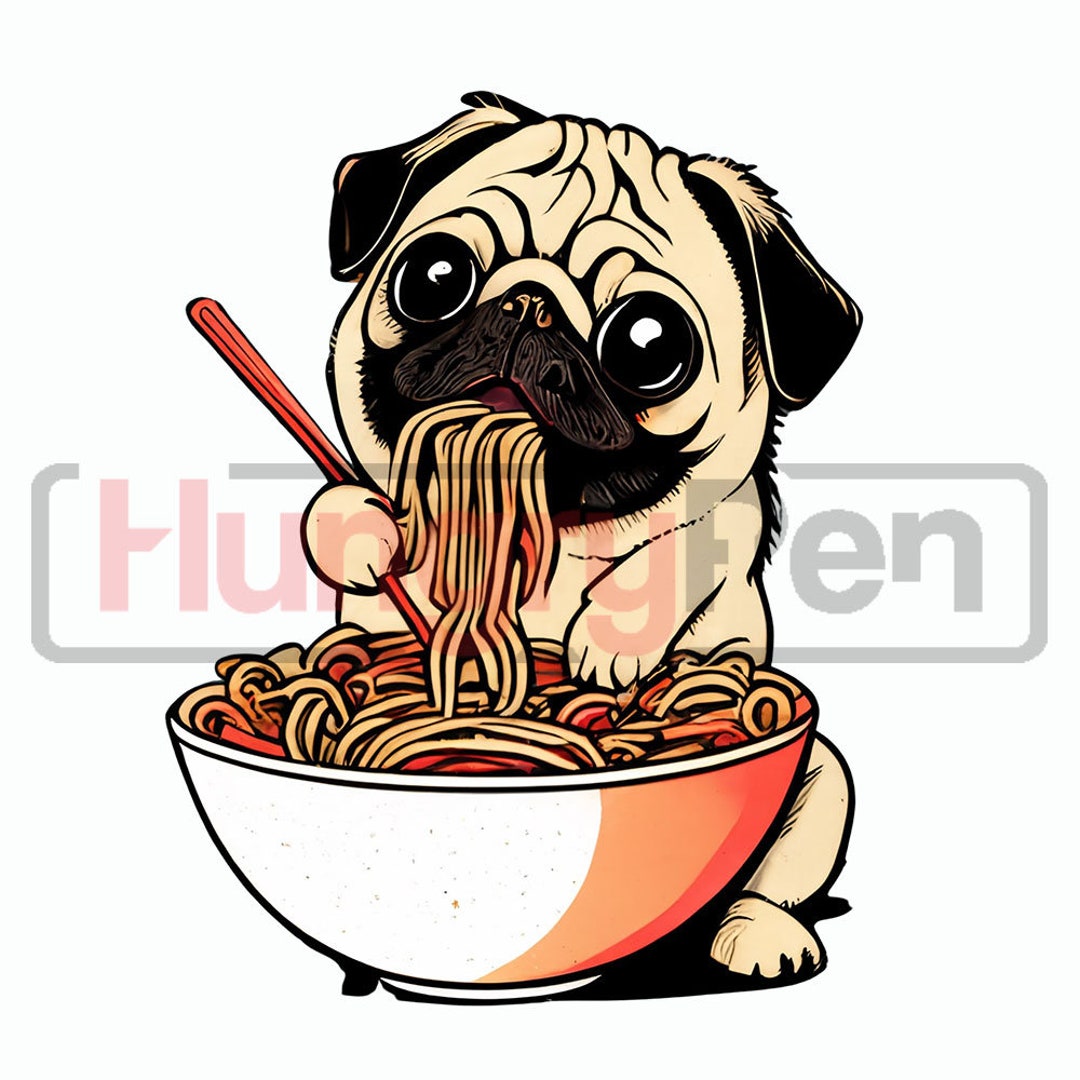 Pug PNG Sublimation Design Pug Eating Ramen Japanese Noodles Shirt ...