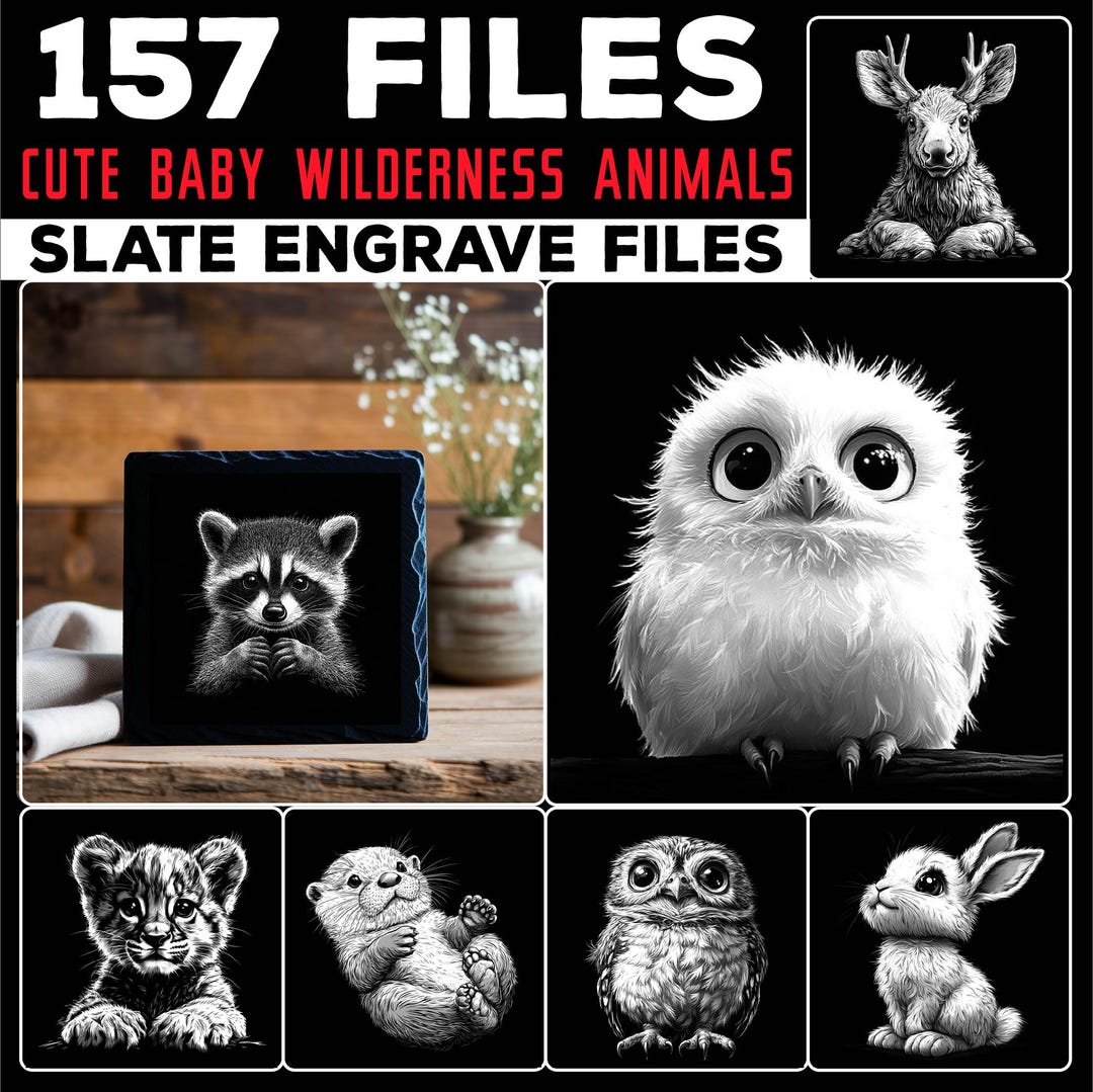 Slate Engraving Files Cute Baby Wilderness Animals Collection Bundle ...