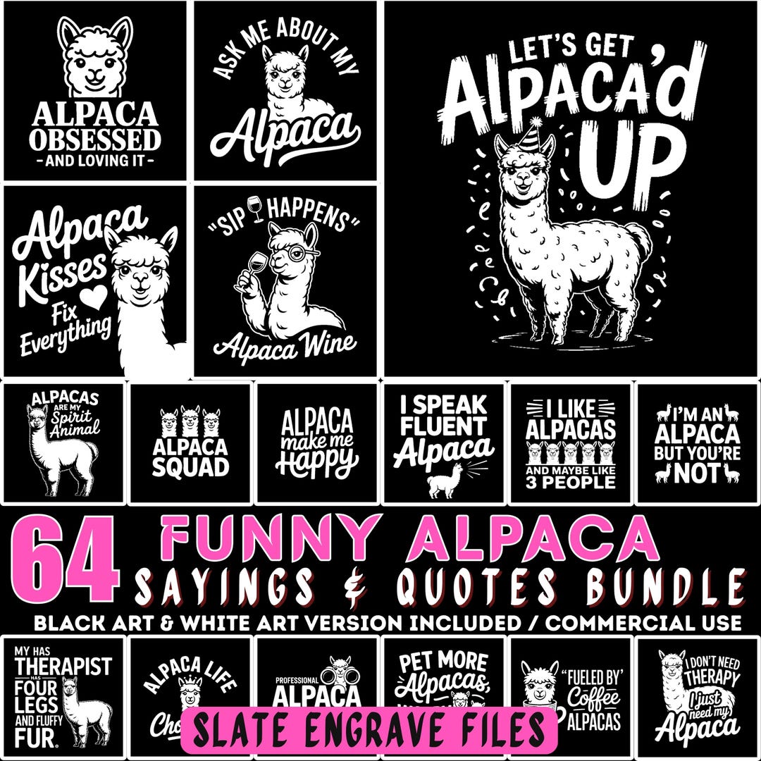 Slate Engraving Files Funny Alpaca Sayings & Quotes Bundle | Coaster ...