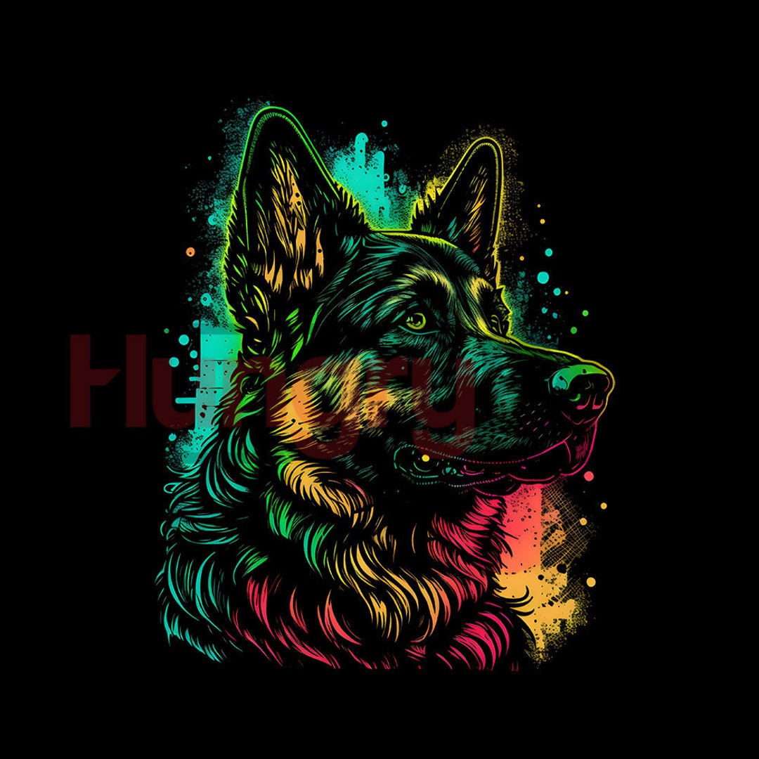 German Shepherd PNG Sublimation Design Retro Neon Artwork - Etsy