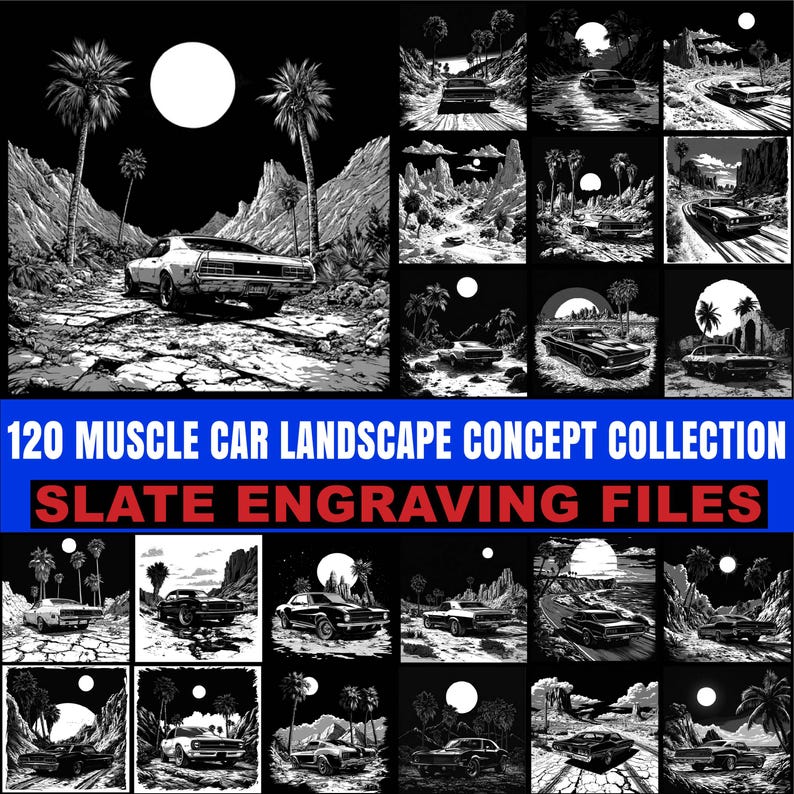 Slate Engraving Files Muscle Car Landscape Concept Collection Bundle ...