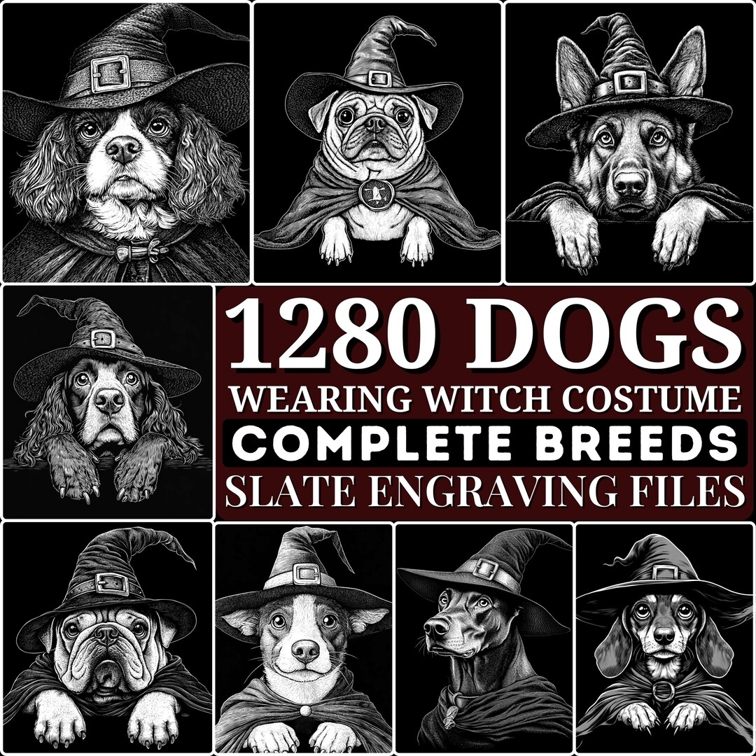 Slate Engrave Files Dogs Wearing Witch Costume All Breeds , Laser Ready ...
