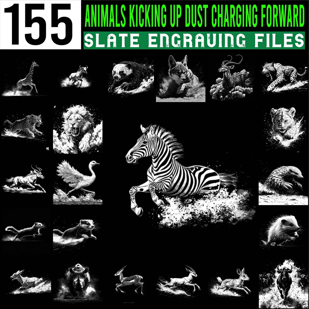 Slate Engraving Files Safari Animals Kicking up Dust While Charging ...