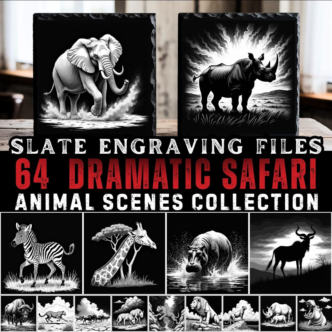 Slate Engraving Files Dramatic Safari Animal Scenes Collection Bundle ...