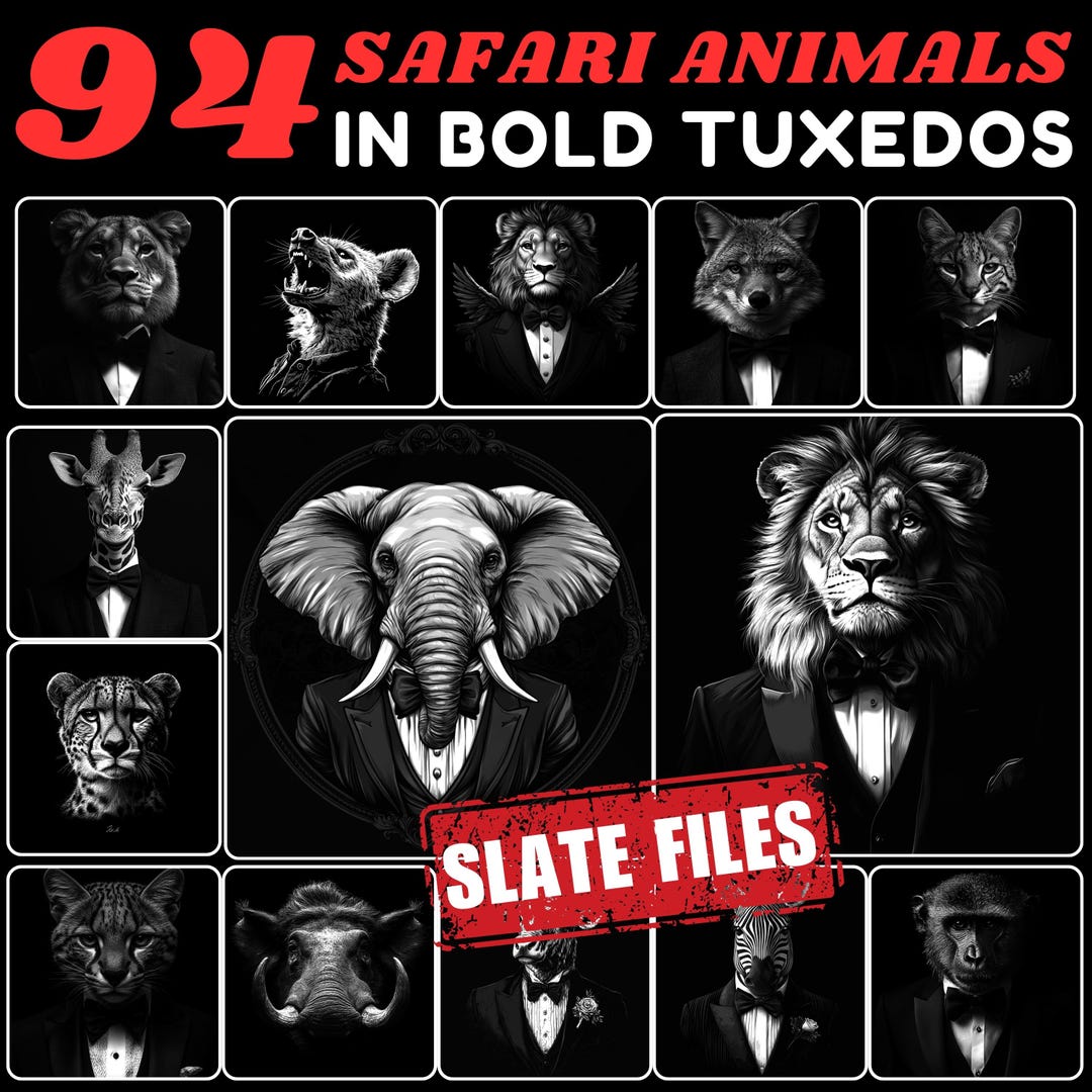 Safari Animals Tuxedo Bundle | Elegant Slate Engraving Files for ...