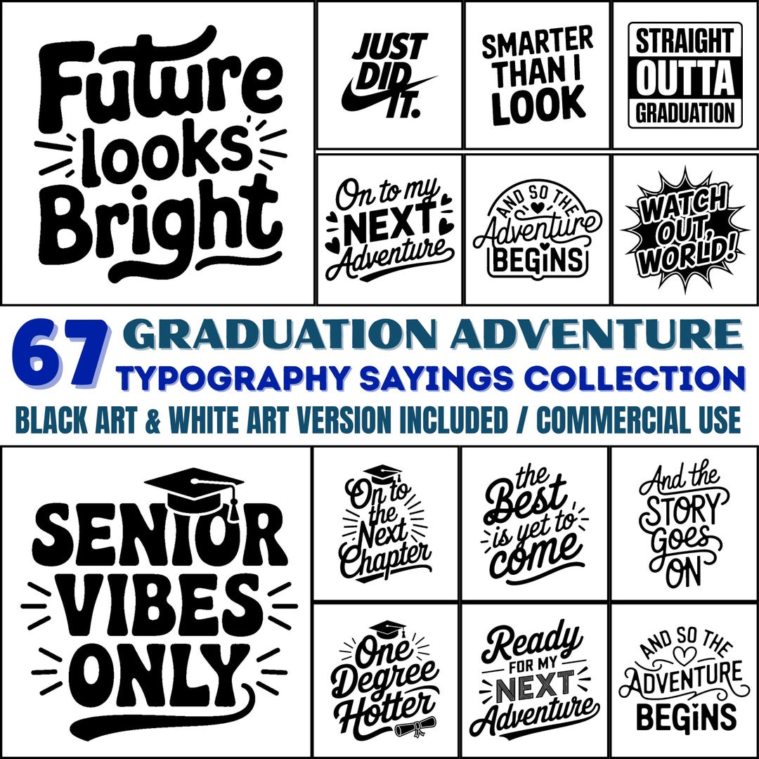 Svg Png Dxf Pdf Files Graduation Adventure Typography Sayings Bundle ...