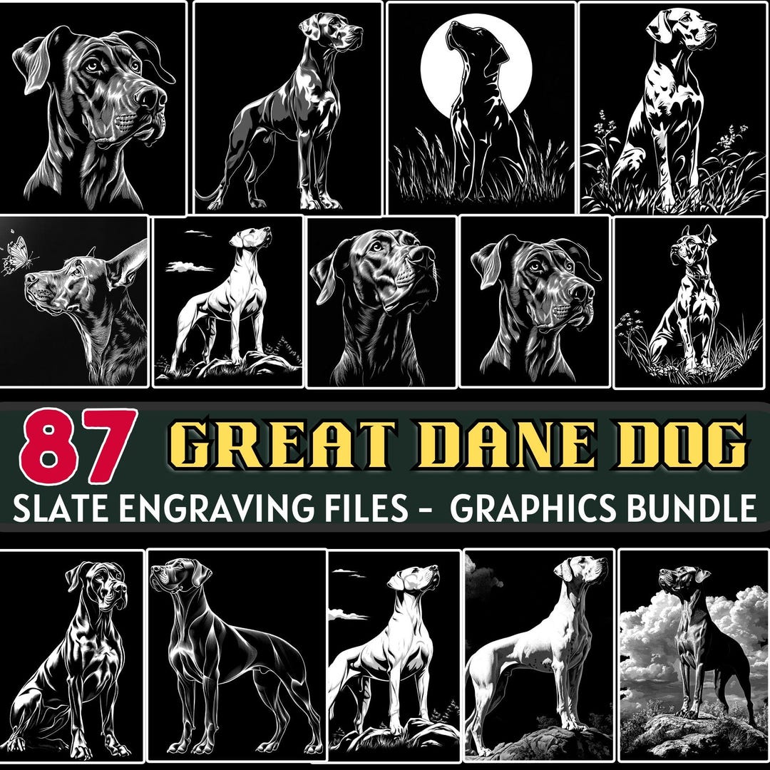 Slate Engrave Files Great Dane Dog Graphic Bundle, Laser Ready PNG ...