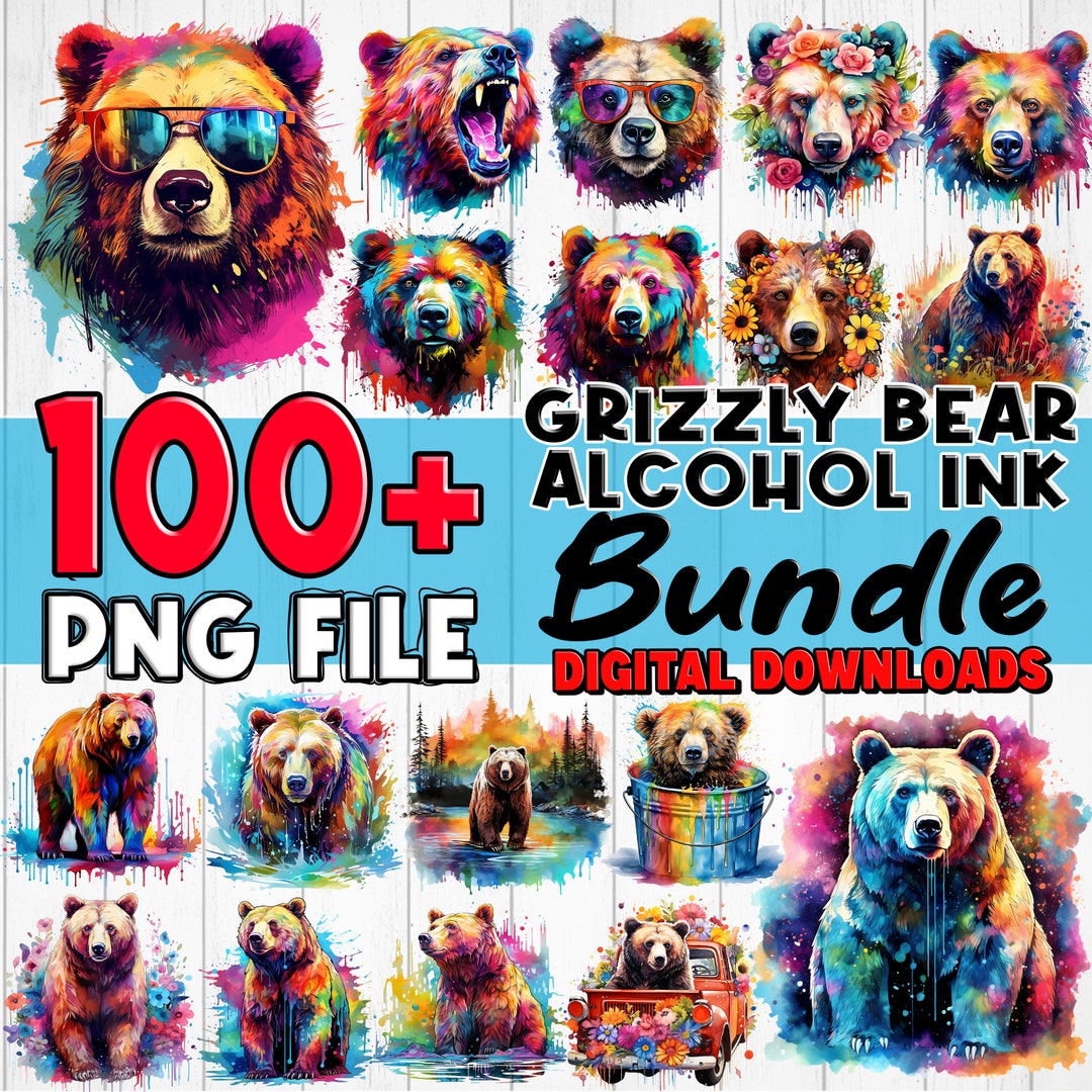 Grizzly Bear Alcohol Ink PNG Bundle Sublimation Design Printable High ...