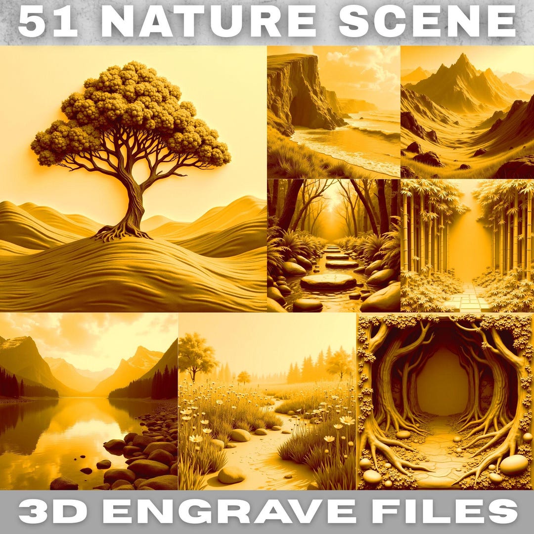 3D Engraved Nature Scene Files, Grayscale Bas-relief Depth Map Art for ...