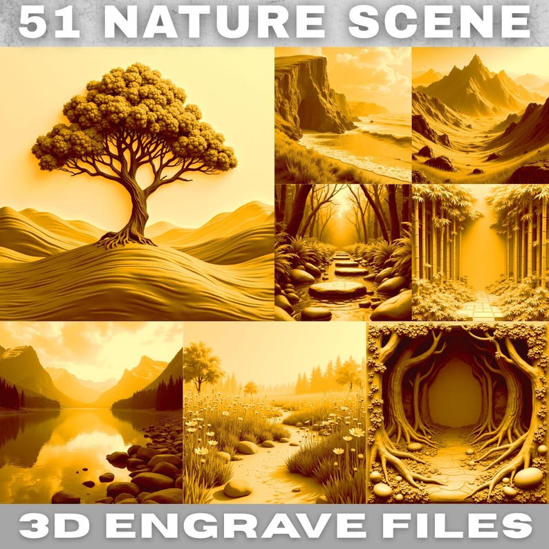 3D Engraved Nature Scene Files, Grayscale Bas-relief Depth Map Art for ...