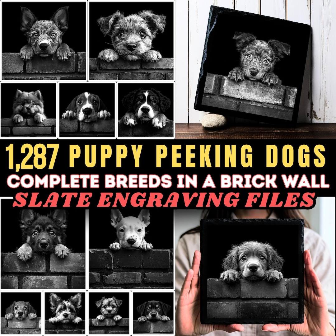 Slate Engraving Files Puppy Peeking Dogs Complete Breeds in a Brick ...