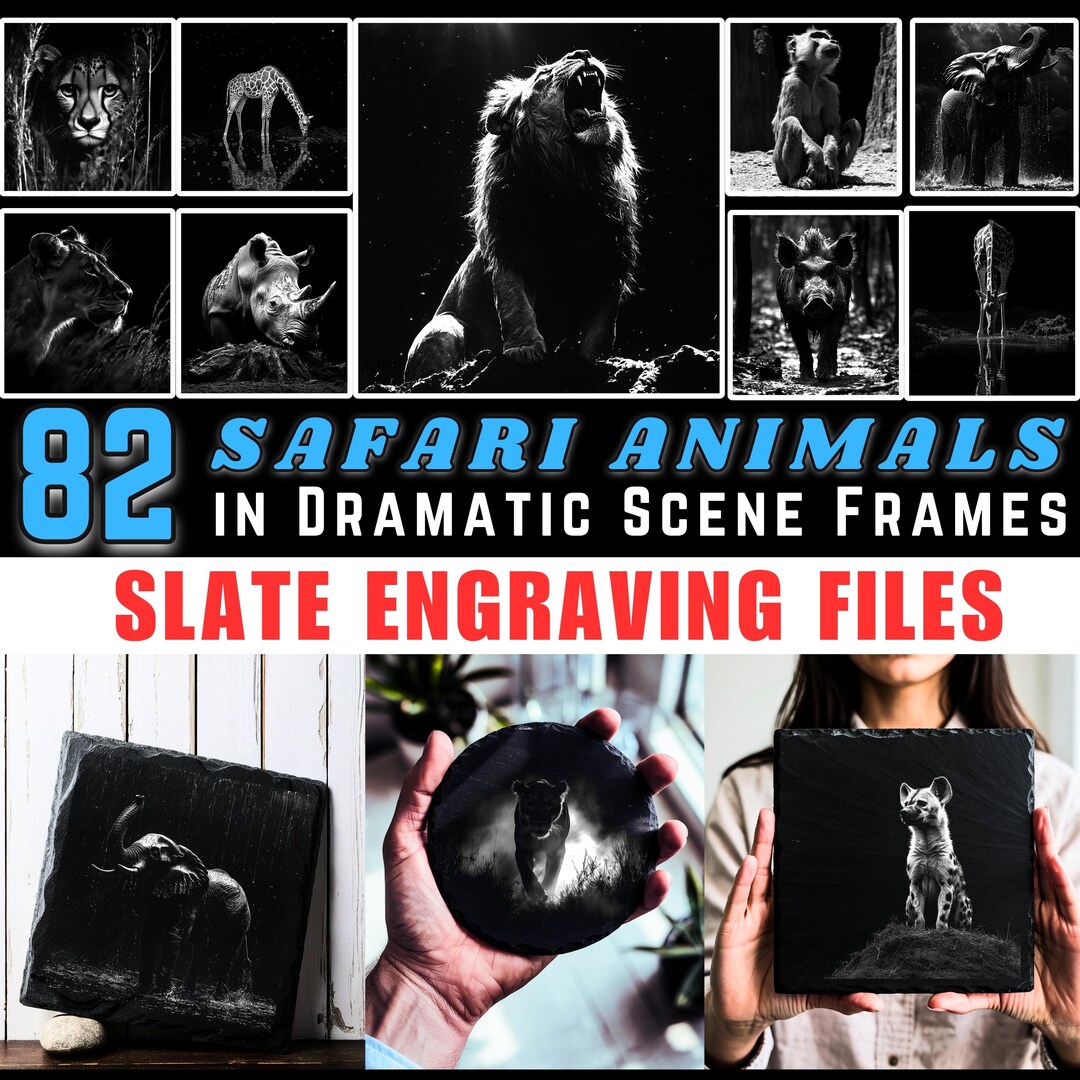 Slate Engraving Files Safari Animals in Dramatic Scene Frames Bundle ...