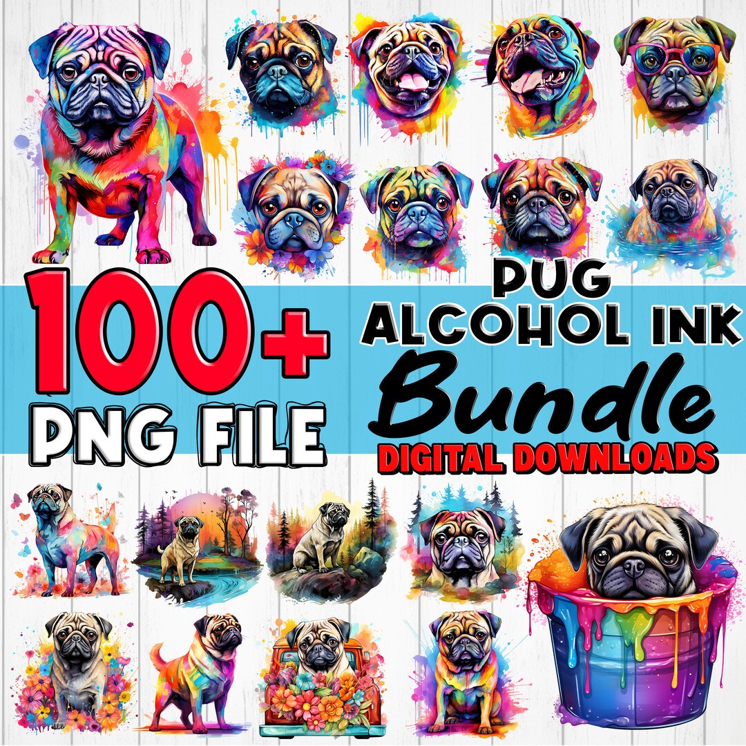 PUG Dog Alcohol Ink PNG Bundle Sublimation Design Printable High ...