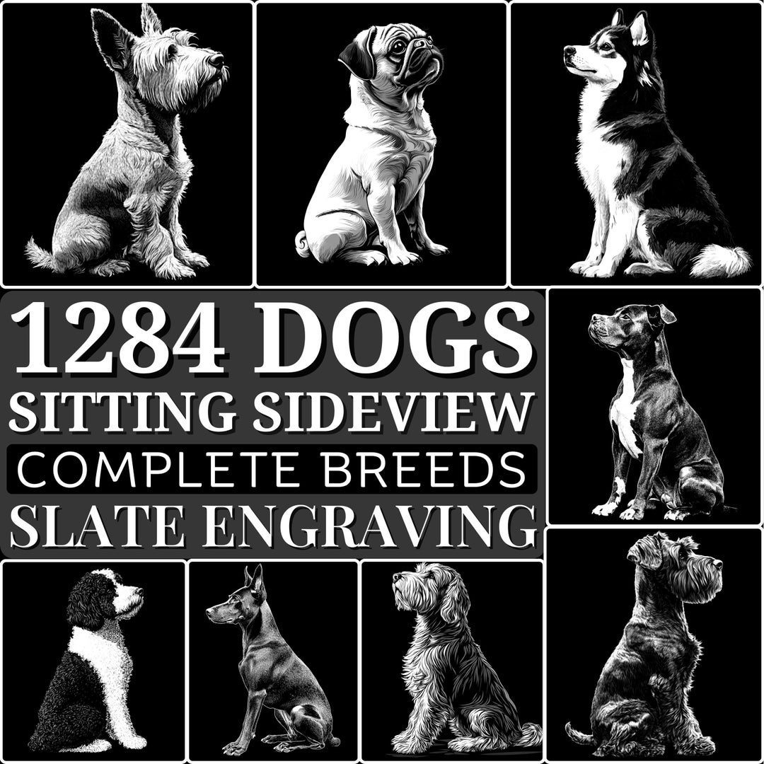 Slate Engrave Files Dogs Sitting Sideview 320 Breeds Laser Ready PNG ...