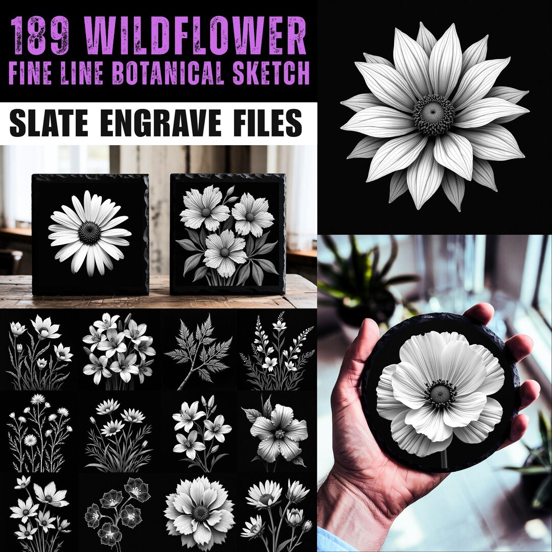 Slate Engrave Files for Wildflower Fine Line Botanical Sketch Bundles ...