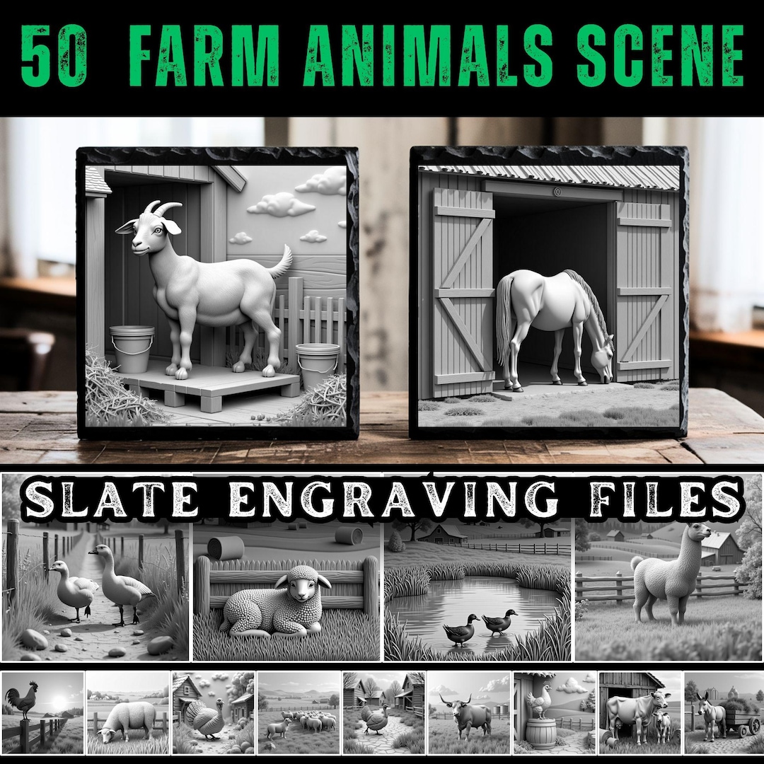 Slate Engrave Files Farm Animals Scene Png & Jpeg Rustic Barn Art ...