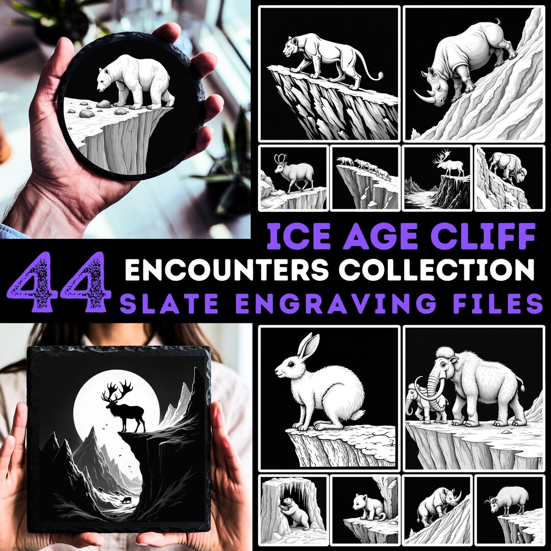Slate Engraving Files Ice Age Cliff Encounters Animal Scene Coaster ...