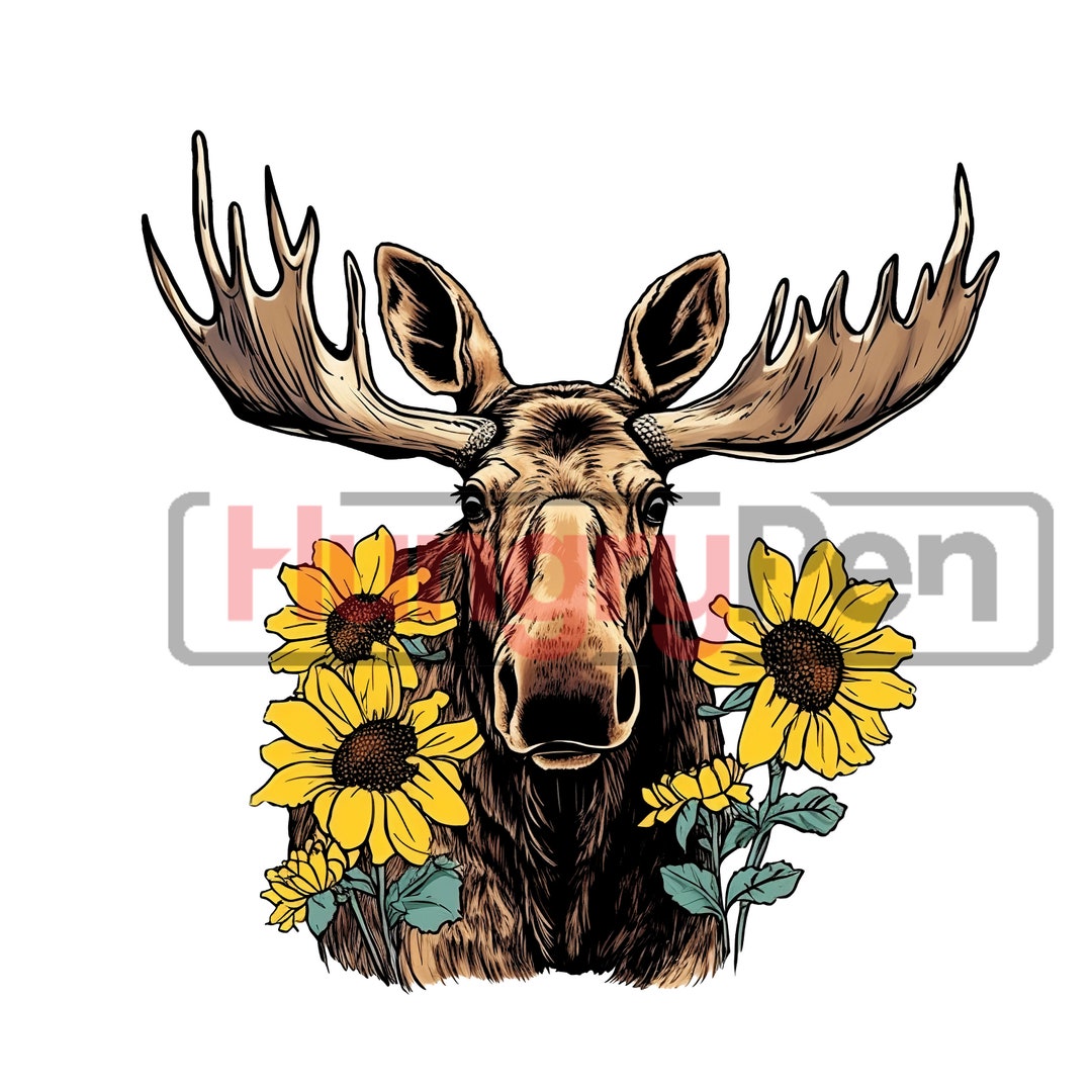 Moose PNG Sublimation Design Moosed Art With Sunflowers Theme Artwork ...