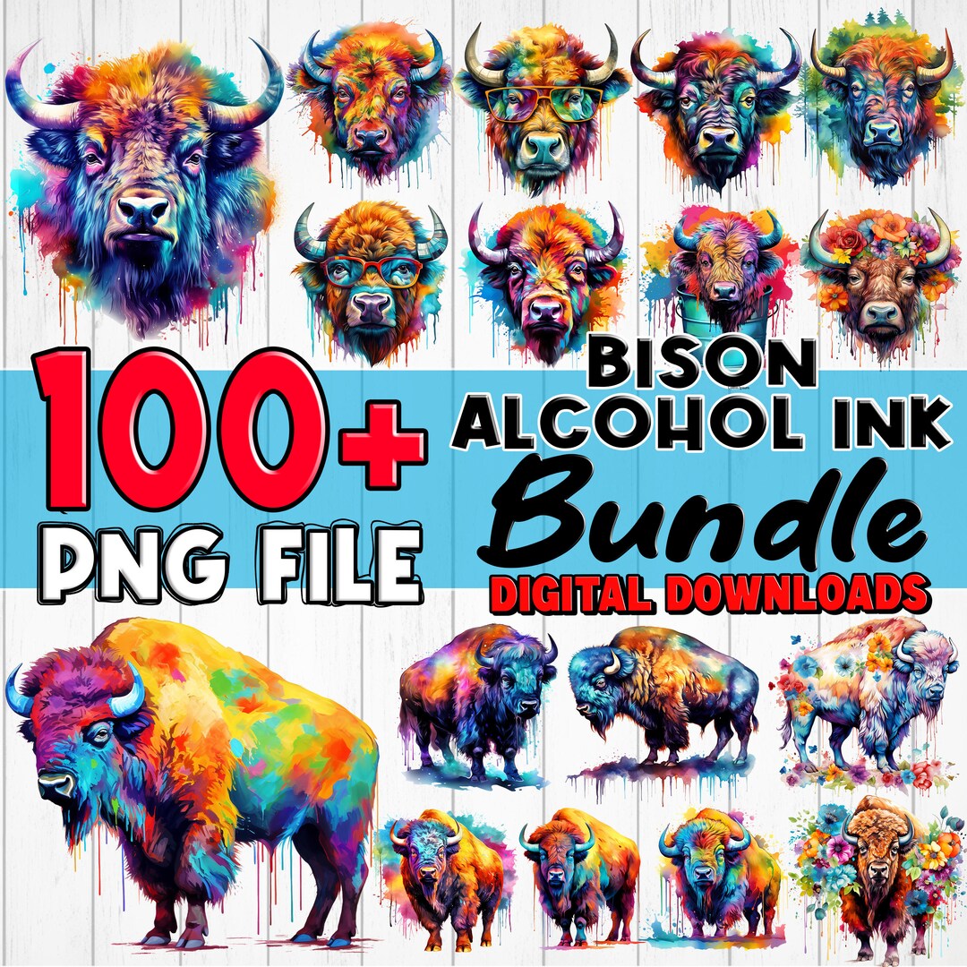 Bison Alcohol Ink PNG Bundle Sublimation Design Printable High Quality ...