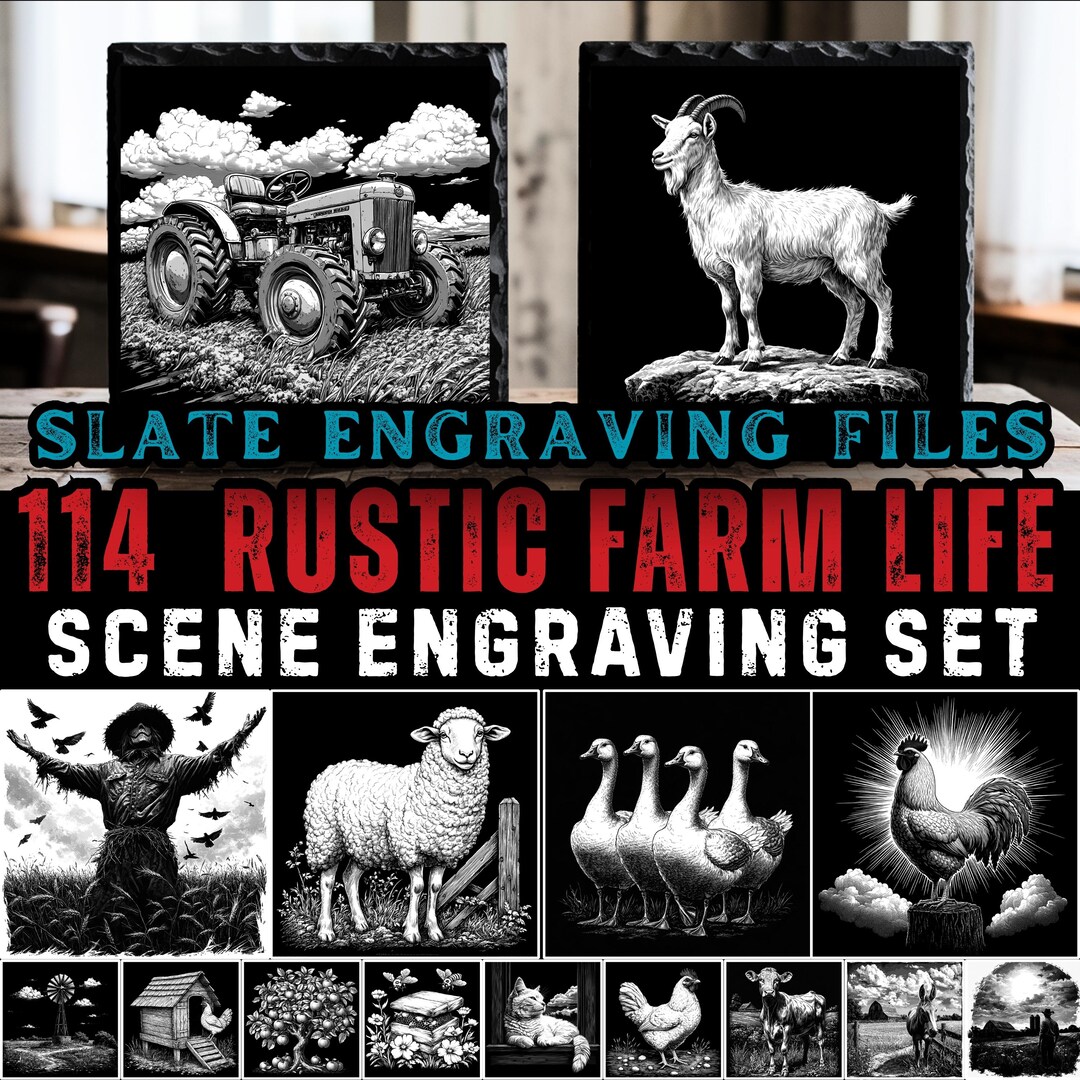 Slate Engraving Files Rustic Farm Life Scene Engraving Set Bundle ...