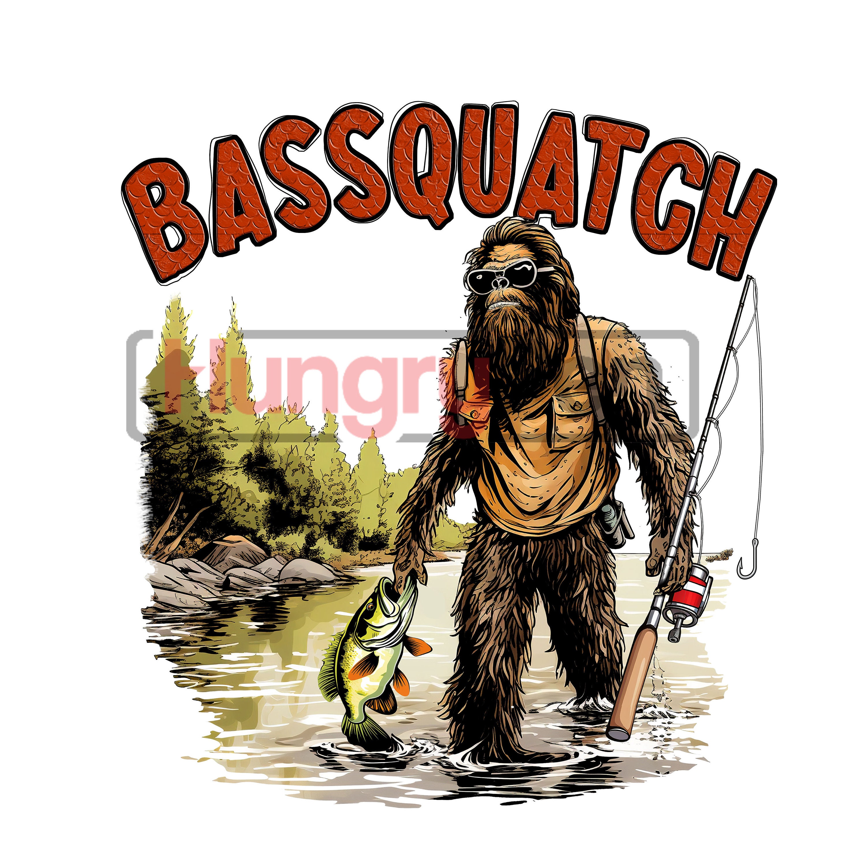 Bigfoot Png Sublimation Printable - Bassquatch for Bass Fish Fishing ...