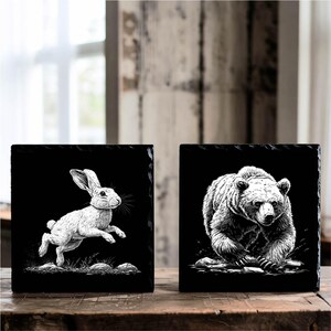 Slate Engraving Files Wilderness Animals Walking Toward Viewer Along ...