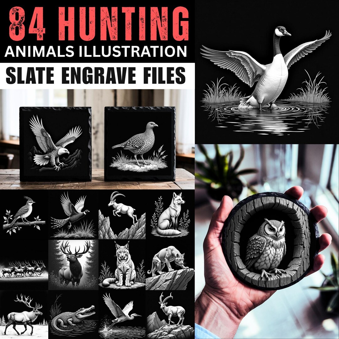 Slate Engraving Files Hunting Animals Illustration Bundle Coaster Decor ...