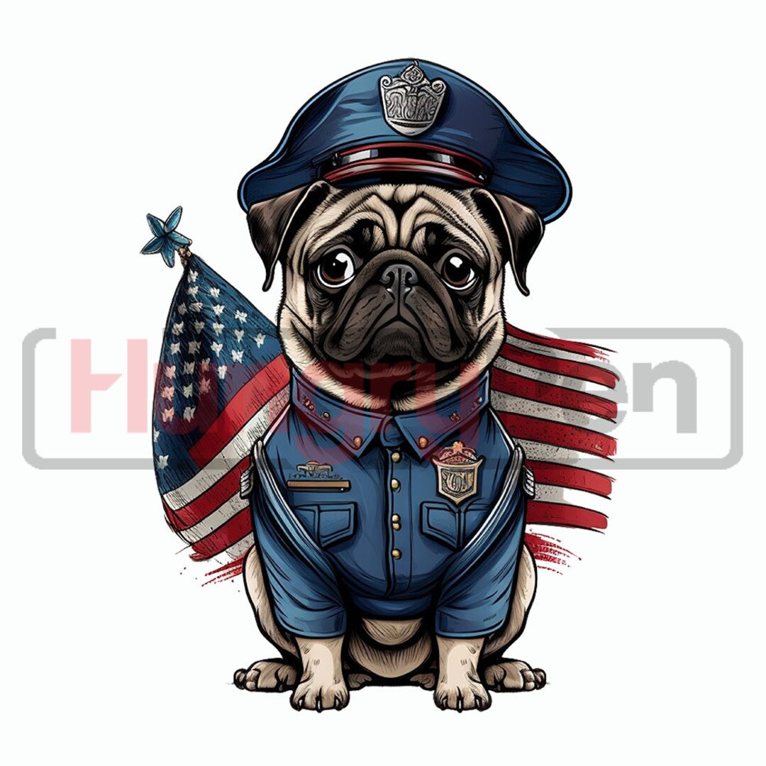 Pug PNG Sublimation Design Cute Pug Dog Wearing a Police - Etsy