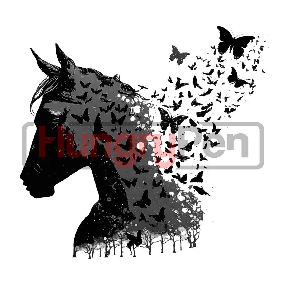 Horse PNG Sublimation Design Horse Fading With a Butterflies Concept ...