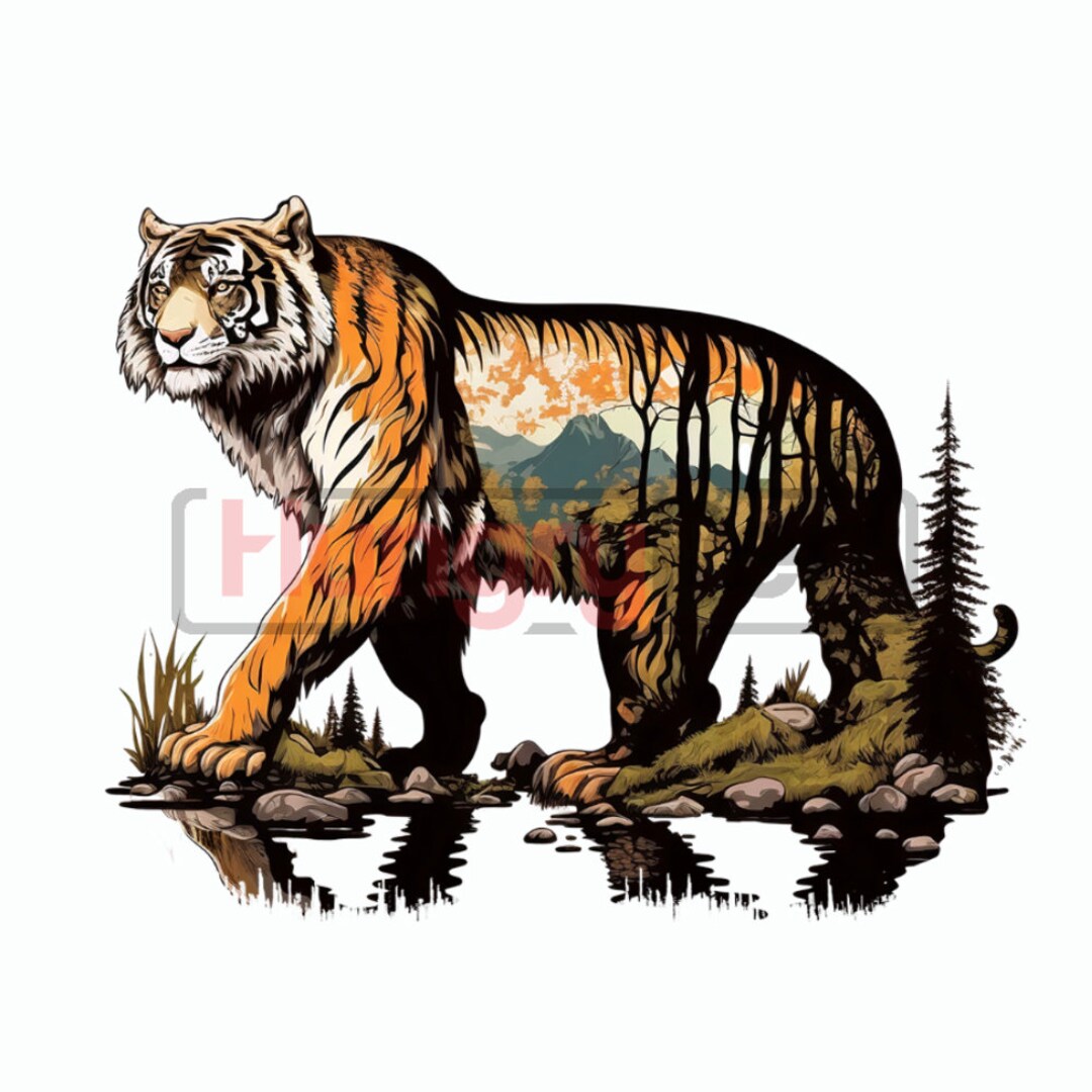 Tiger PNG Sublimation Design Tiger Mixed With Nature Forest - Etsy