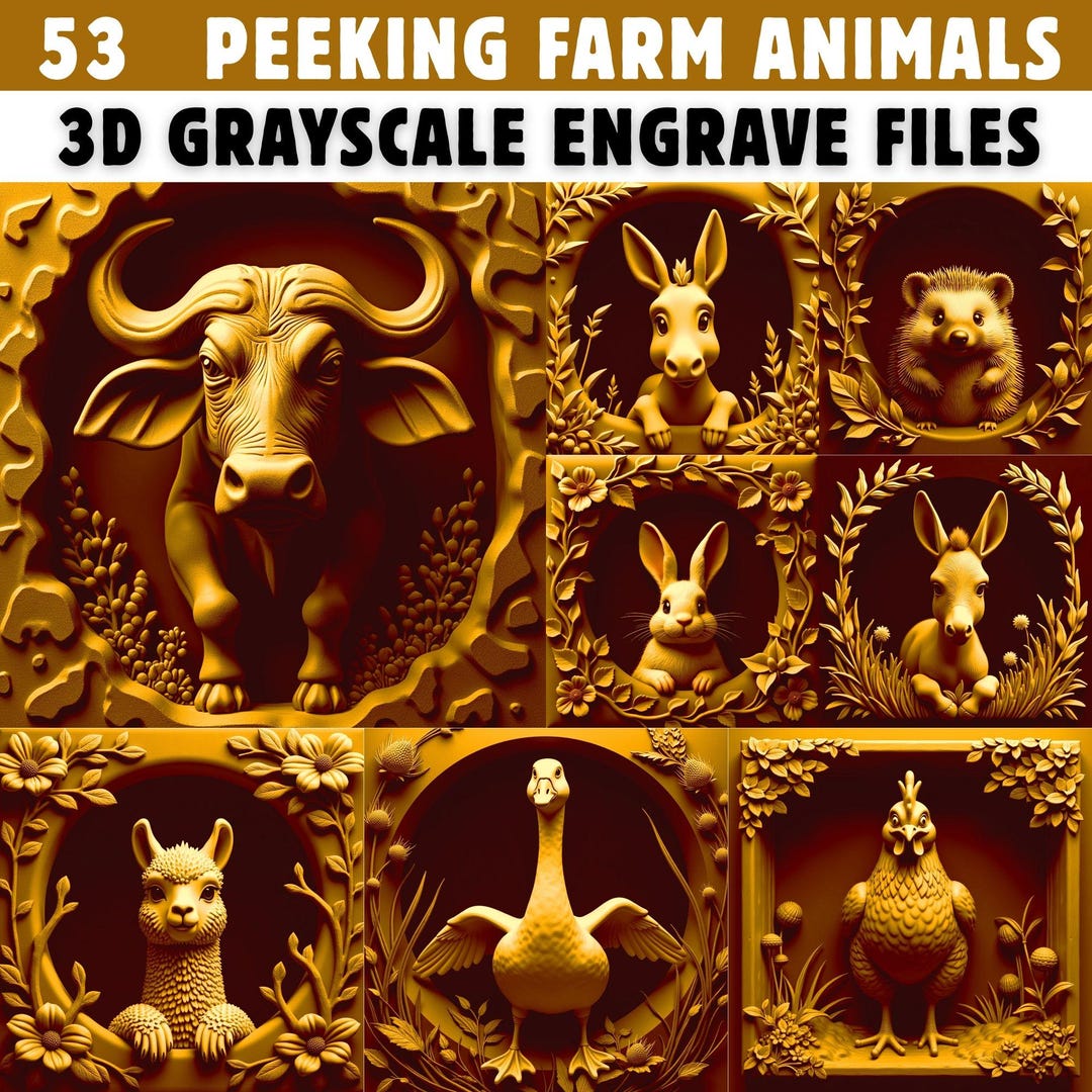 3D Engrave Grayscale Files Peeking Farm Animals Bas-relief Depth-map ...