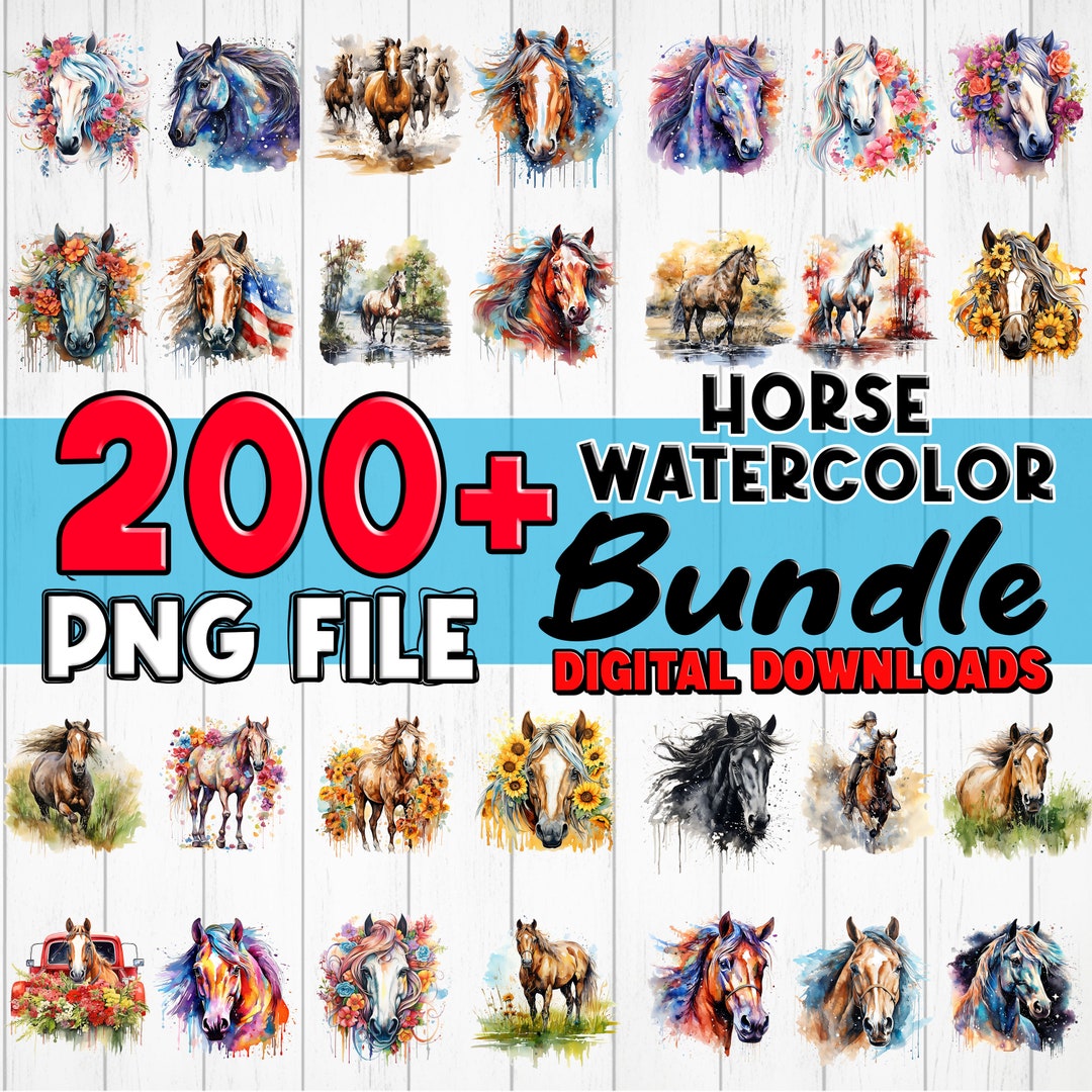 Horse Watercolor PNG Bundle Sublimation Design Printable High Quality ...
