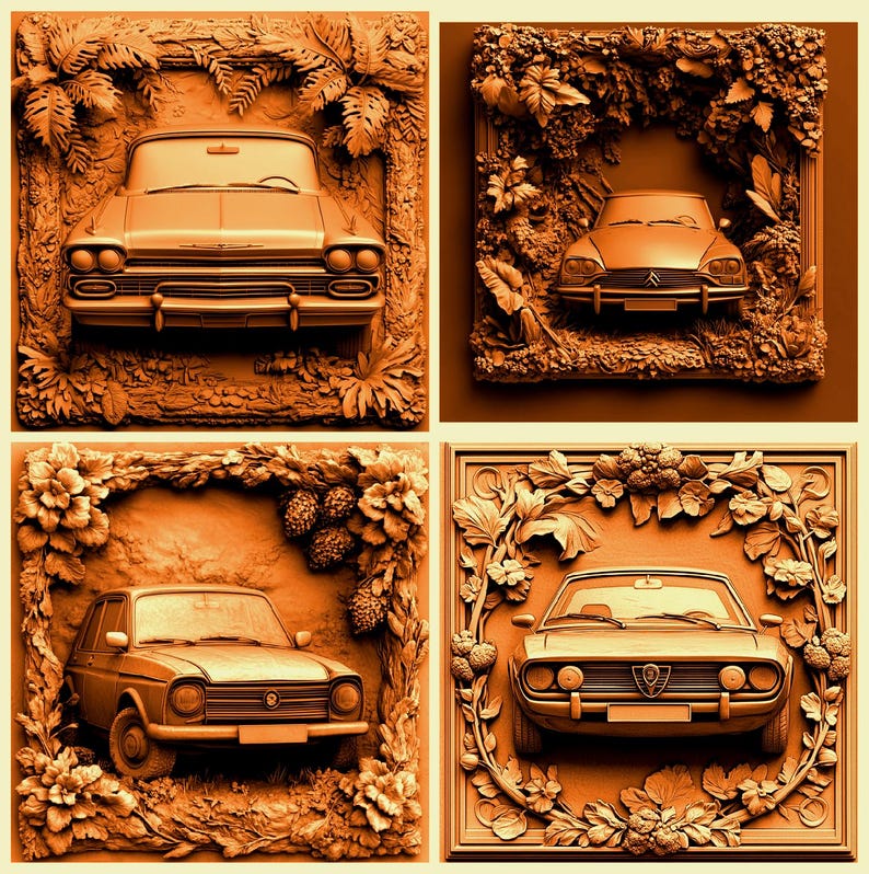 3D Relief Engraving Files Classic Cars Front View Collection for Cnc ...