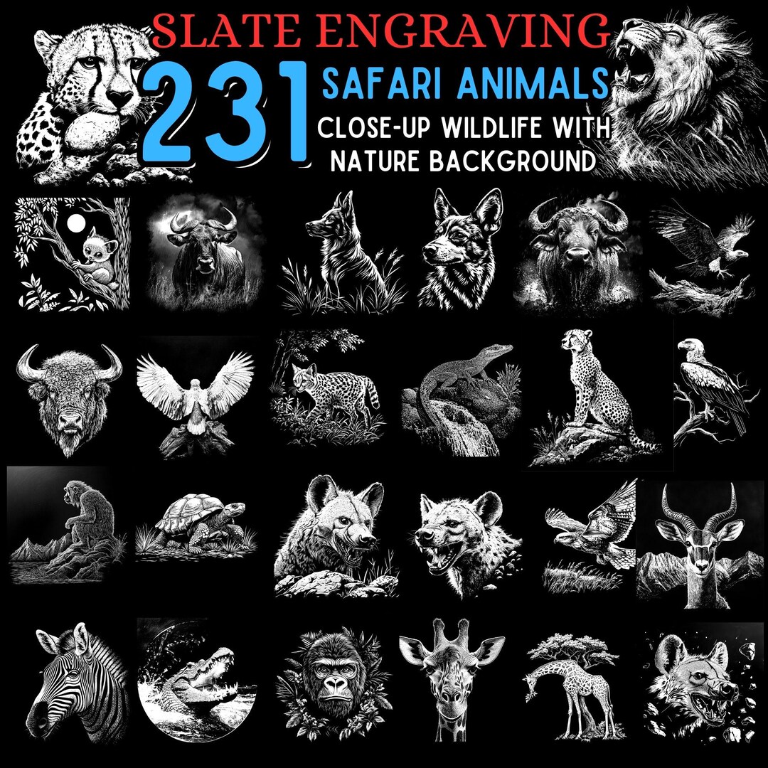 Slate Engrave Files Safari Animals Close-up Wildlife Png & Jpeg Laser ...