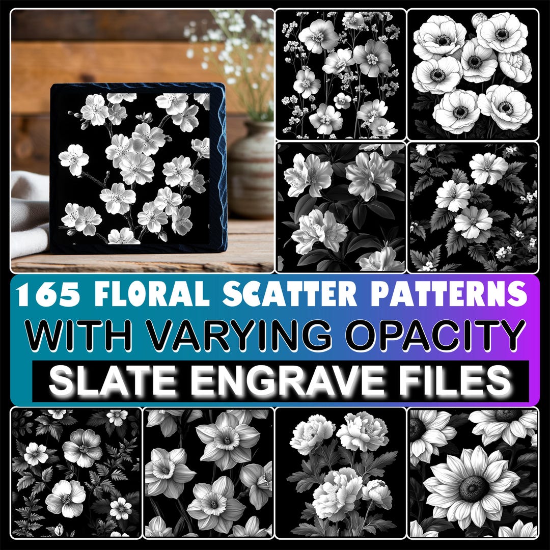 Slate Engraving Files Floral Scatter Patterns With Varying Opacity ...