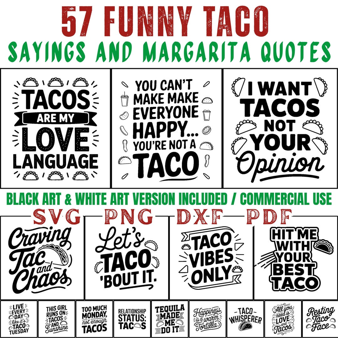 Svg Png Dxf Pdf Files Funny Taco Sayings and Margarita Quotes Bundle ...