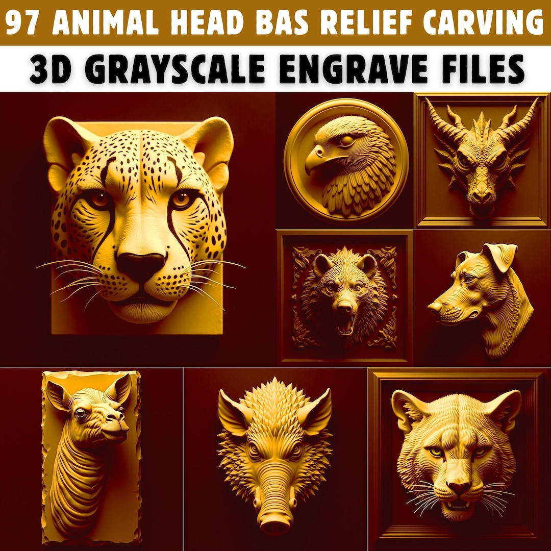 3D Engrave Grayscale Files Animal Head Bas Relief Carving PNG JPEG for ...