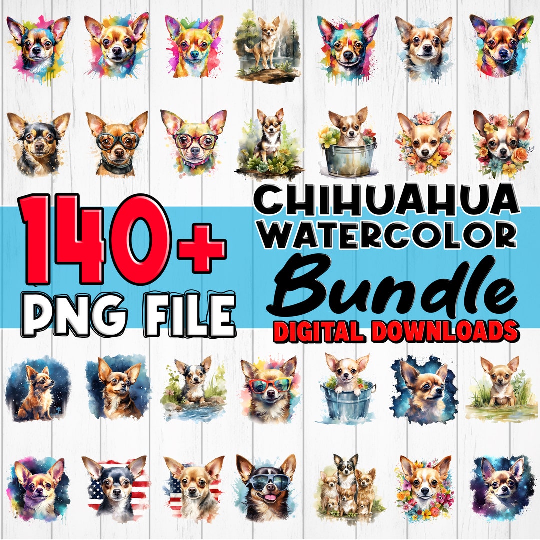 Chihuahua Dog Watercolor PNG Bundle Sublimation Design Printable High ...