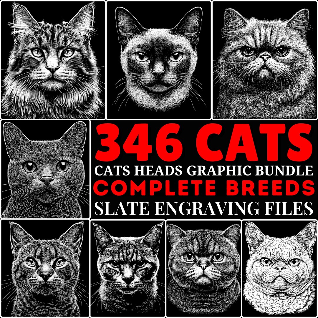 Slate Engrave Files Cats Head Front View All Breeds , Laser Ready PNG ...