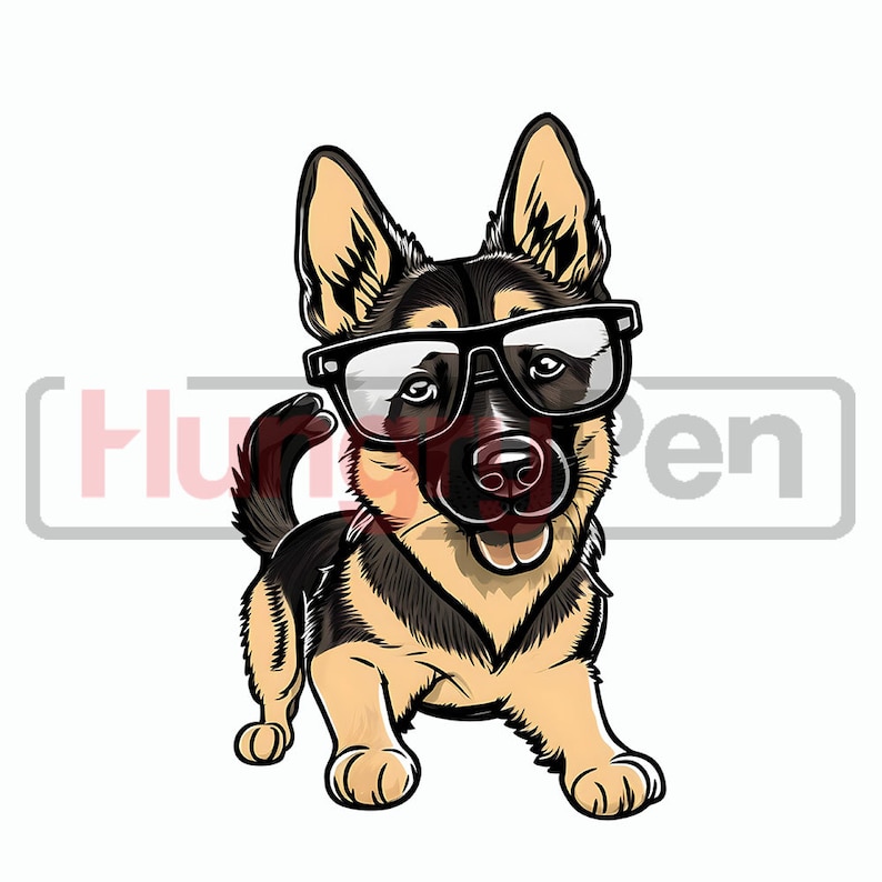German Shepherd PNG Sublimation Design Cute Geek Nerd Dog - Etsy