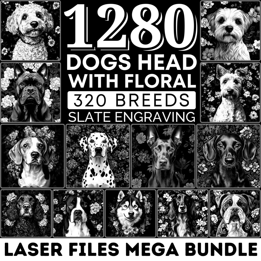 Slate Engrave Files Dogs Heads With Floral Background 320 Breeds Png ...